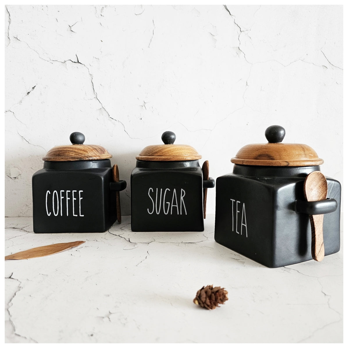 Buy Ceramic - Essentials Set of 3 - Airtight Jars with Wooden Lid ...