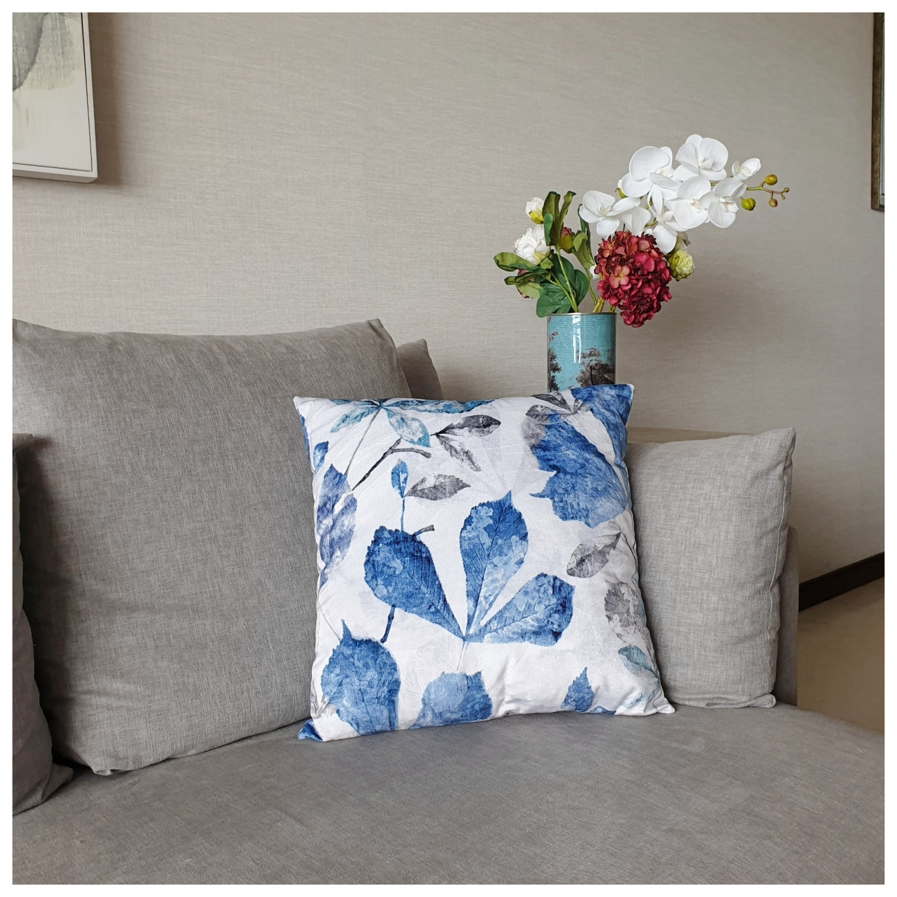 Buy Cushion - Velvet Blue Crest Online at Rs. 1,200.00 | Blank Slate Home